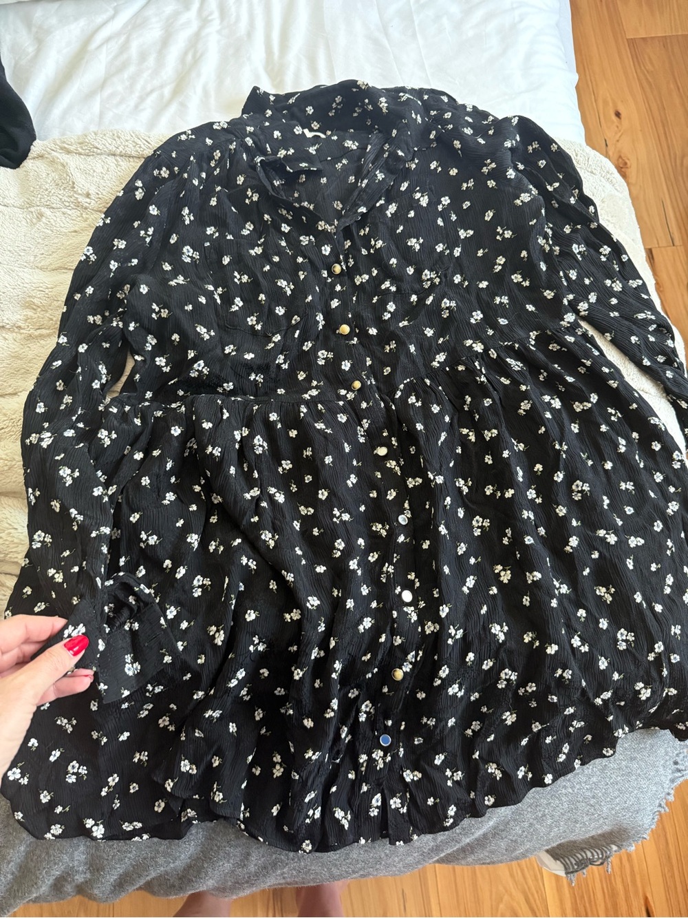 Sezane | Dresses | Sezane Black Mini Dress With White Floral Print ...
